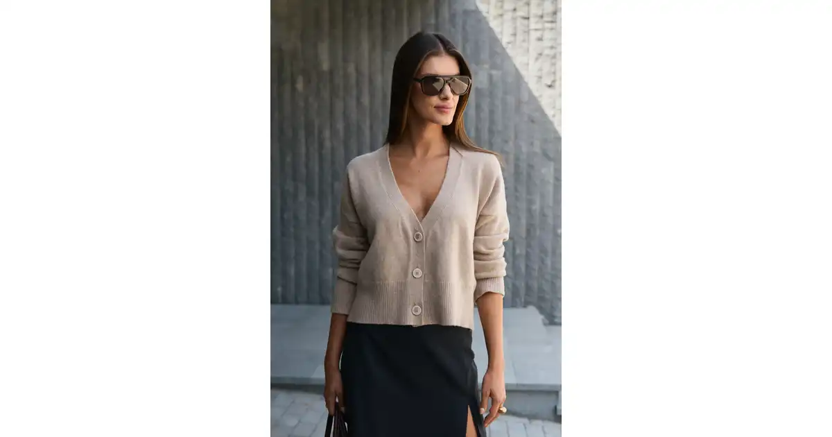 Beżowy, rozpinany, kardigan z wełny merino i kaszmiru – Kardigan Cholet ...