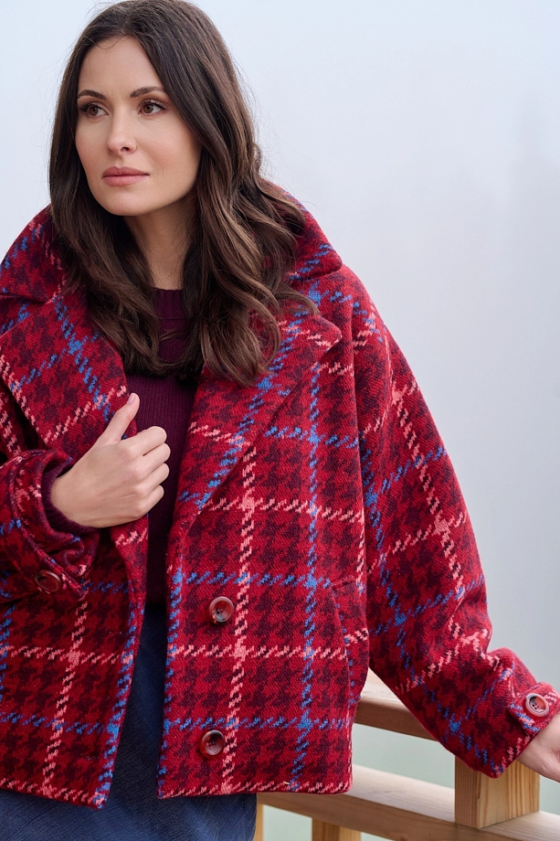 Czerwona wełniana kurtka w kratę - Kurtka Camillie Red Plaid - sklep ...