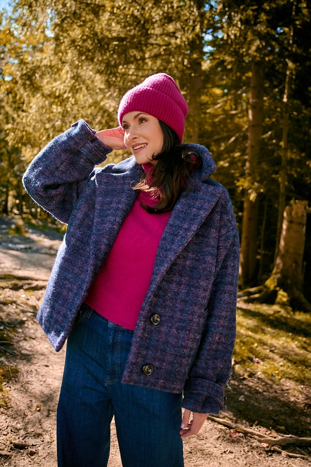 Fioletowa wełniana kurtka w kratę - Kurtka Camillie Violet Blue - sklep ...