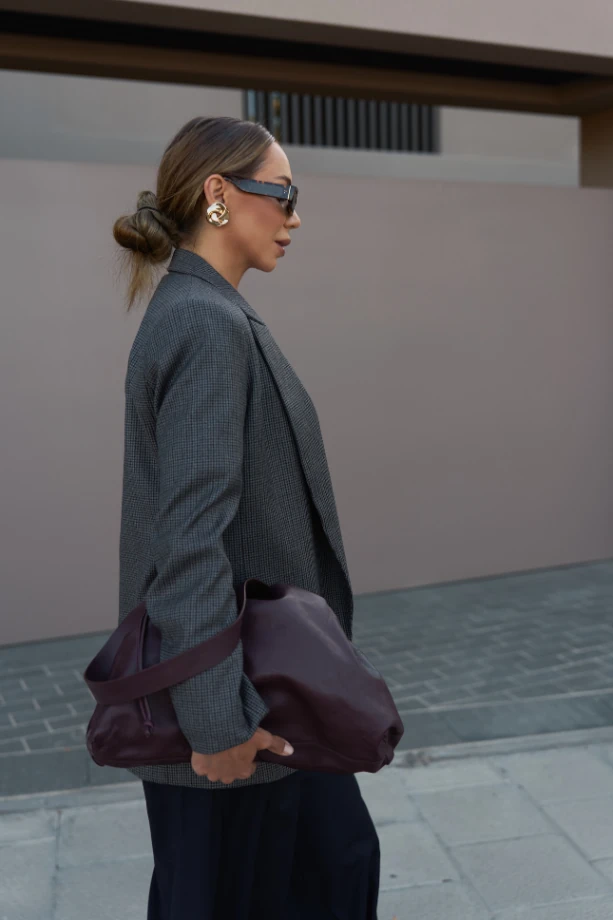 Szara wełniana marynarka oversize w kratę - Marynarka Grant Grey Plaid ...