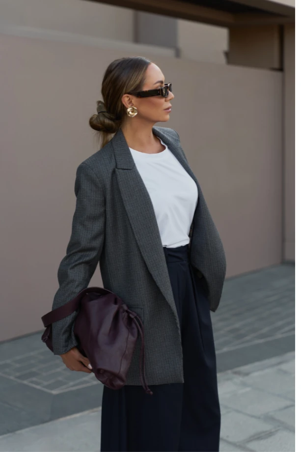 Szara wełniana marynarka oversize w kratę - Marynarka Grant Grey Plaid ...