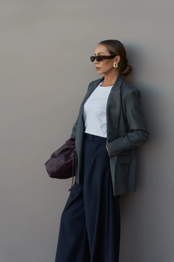 Szara wełniana marynarka oversize w kratę - Marynarka Grant Grey Plaid ...