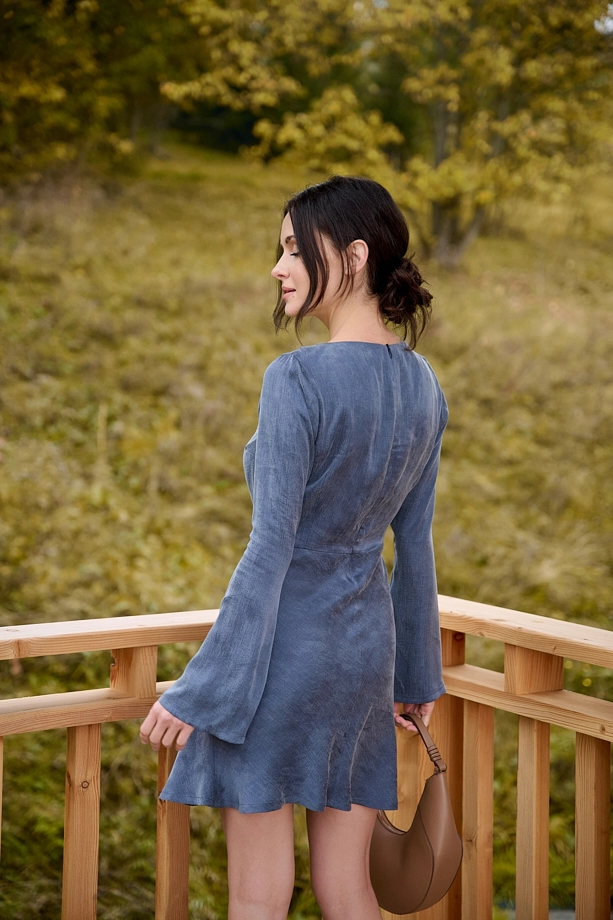 Szara sukienka z rozkloszowanymi rękawami, wiskoza lyocell - Sukienka ...