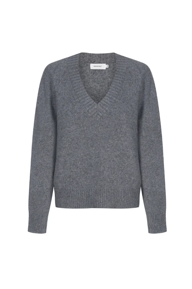 Szary sweter z wełny merino i kaszmiru z dekoltem w serek - Sweter ...